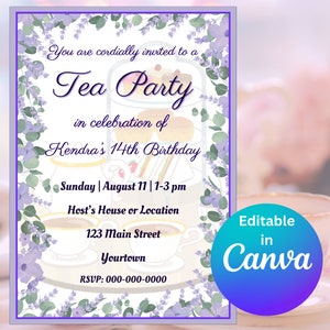 Tea Party Invitation, Editable Canva Template (digital Download) - Etsy