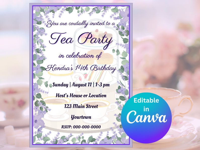 Tea Party Invitation, Editable Canva Template (digital Download) - Etsy