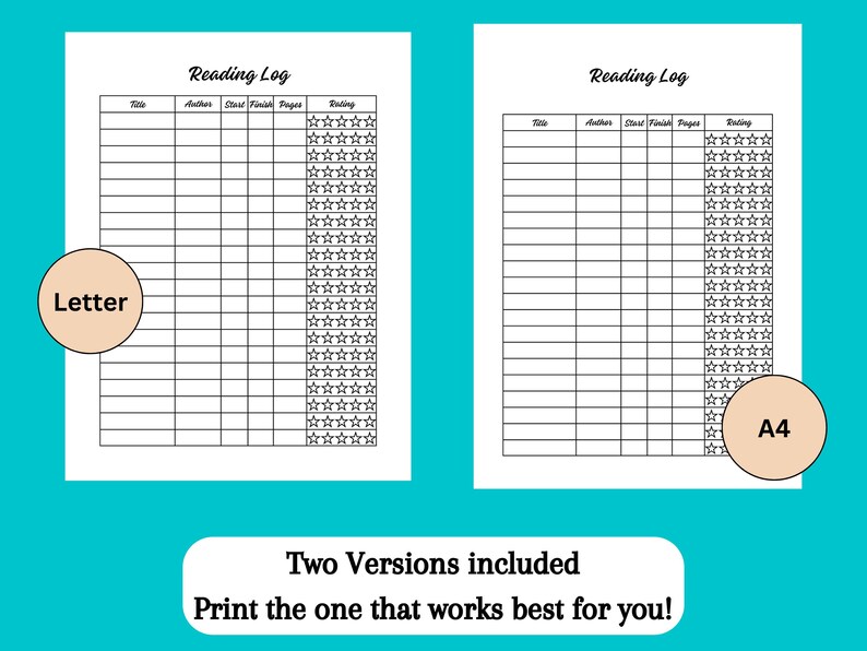 Reading Log and Review Printable, 20 Books, Digital Download, Page ...