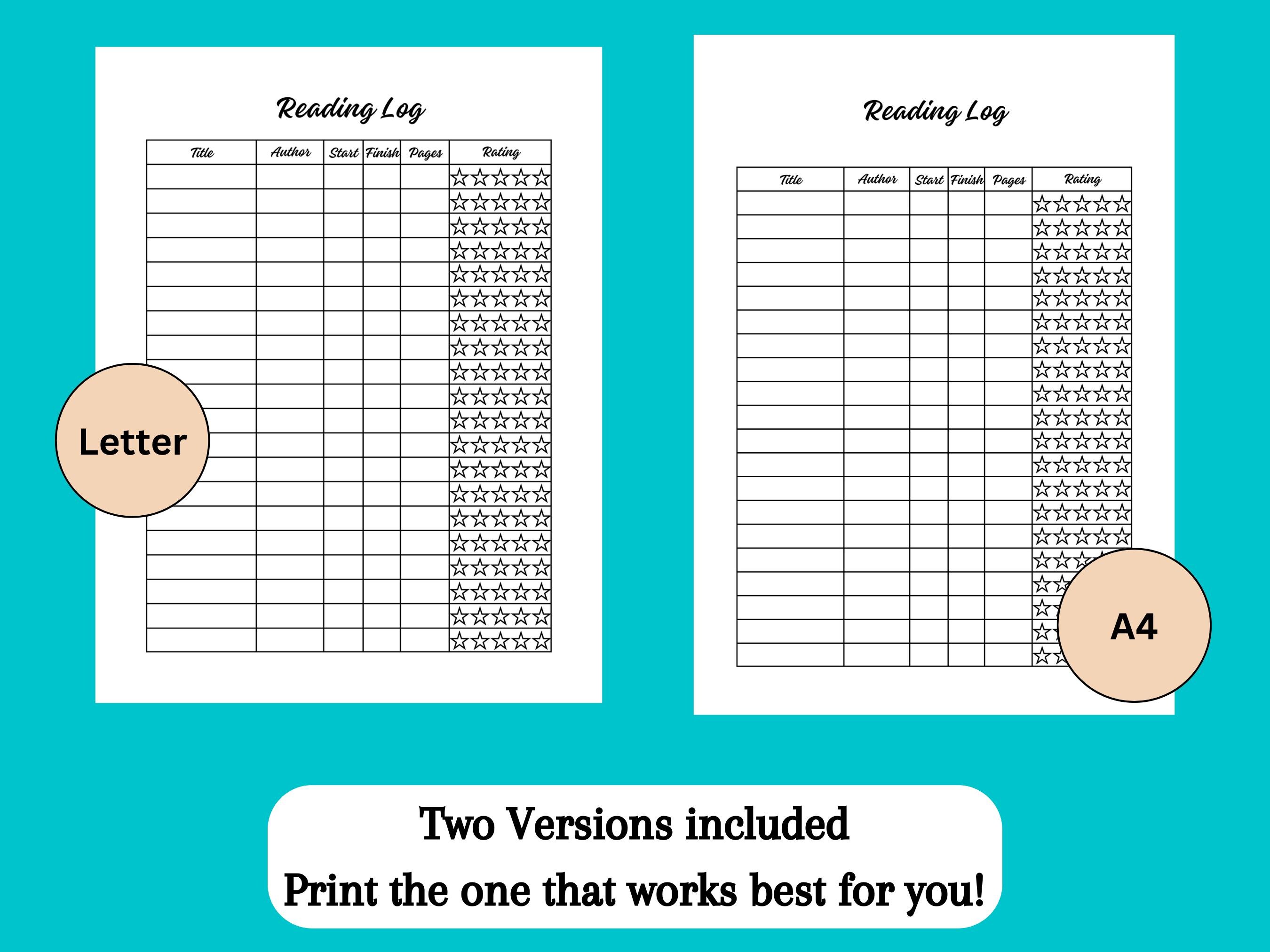 Reading Log and Review Printable, 20 Books, Digital Download, Page ...