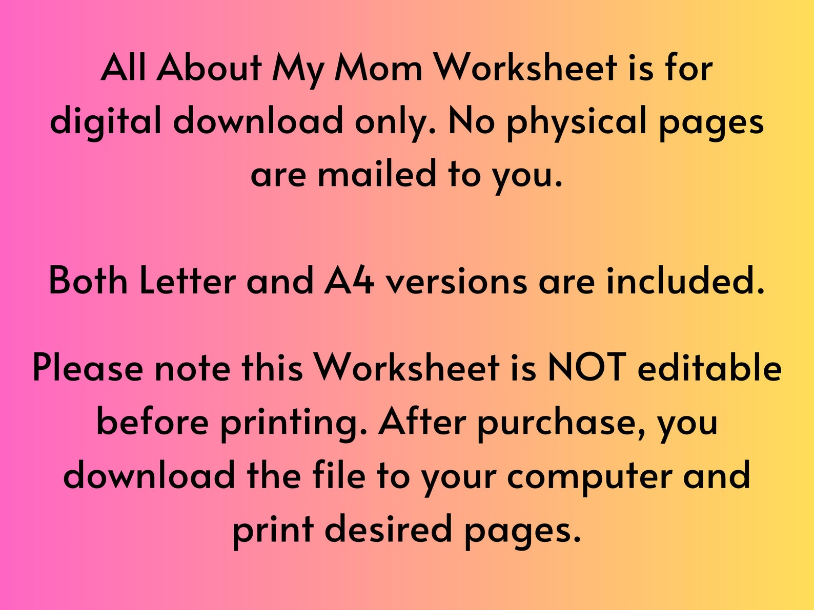 All About My Mom Worksheet, Digital Download, Printable, Activity for ...