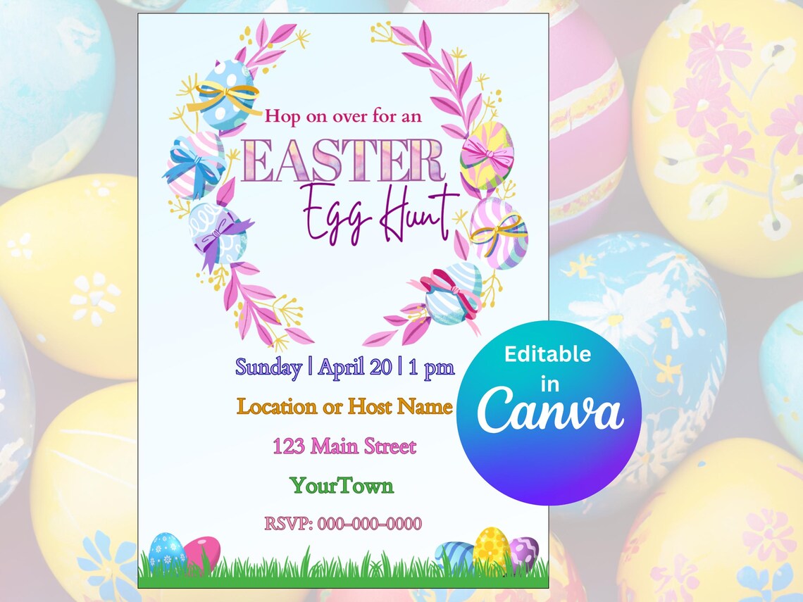 Editable Easter Egg Hunt Invitation, Canva Template (digital Download ...