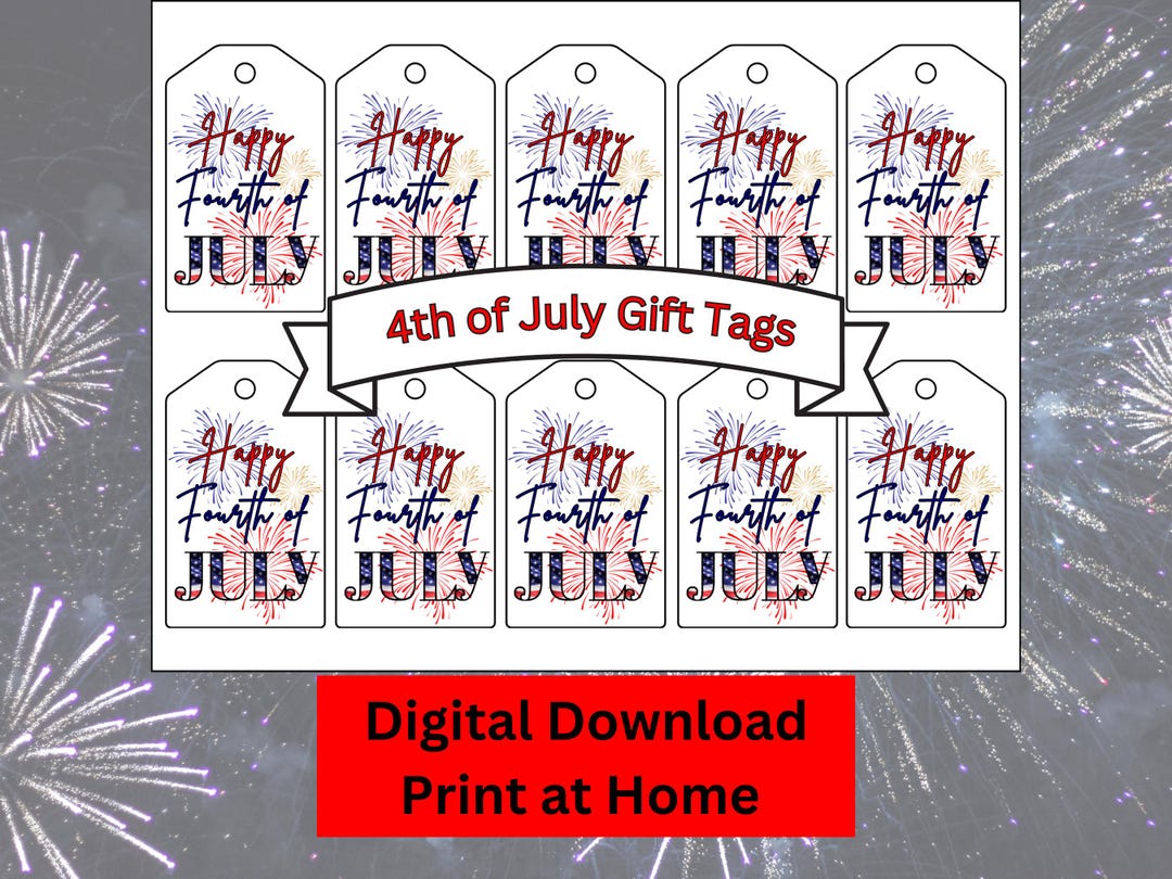 Printable Fourth of July Gift Tags, Colorful 4th Fireworks Present Tags ...