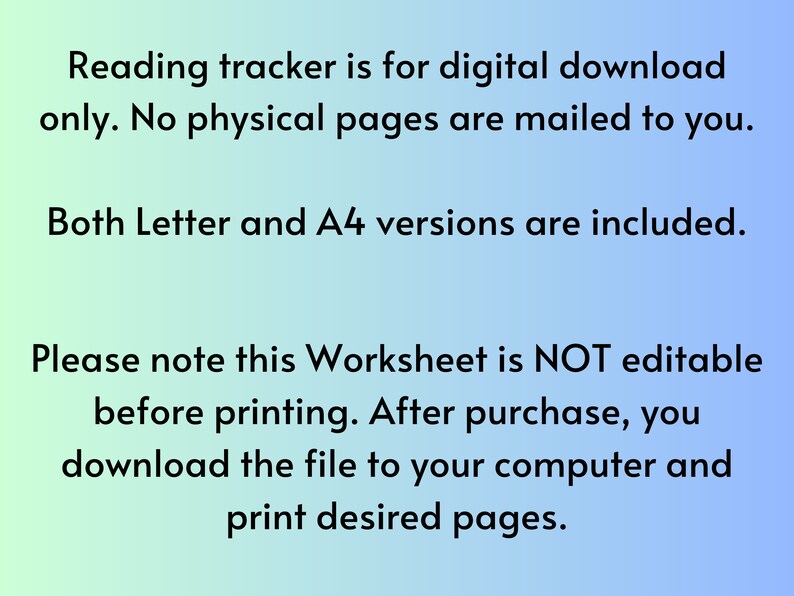 Reading Tracker, Digital Download, Printable, Pages Worksheet, Planner ...