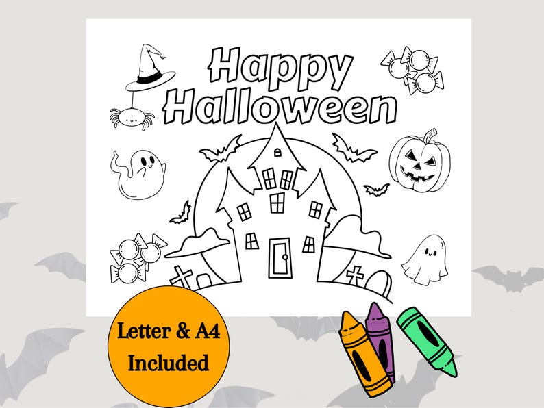 Happy Halloween Coloring Page, Digital Download, Printable, Activity ...