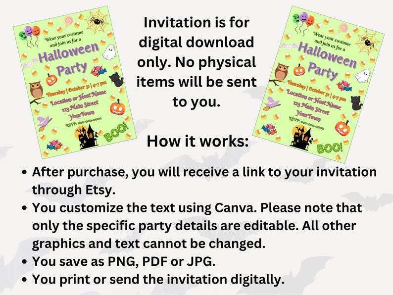 Editable Halloween Party Invitation Digital Download, Printable, Cute ...