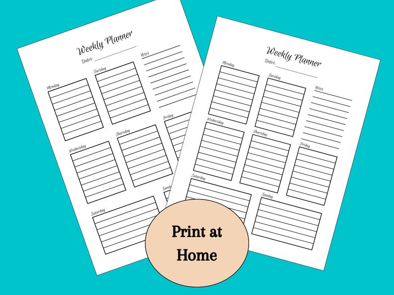 Weekly Planner Printable Page, Digital Download, Worksheet, Print and ...