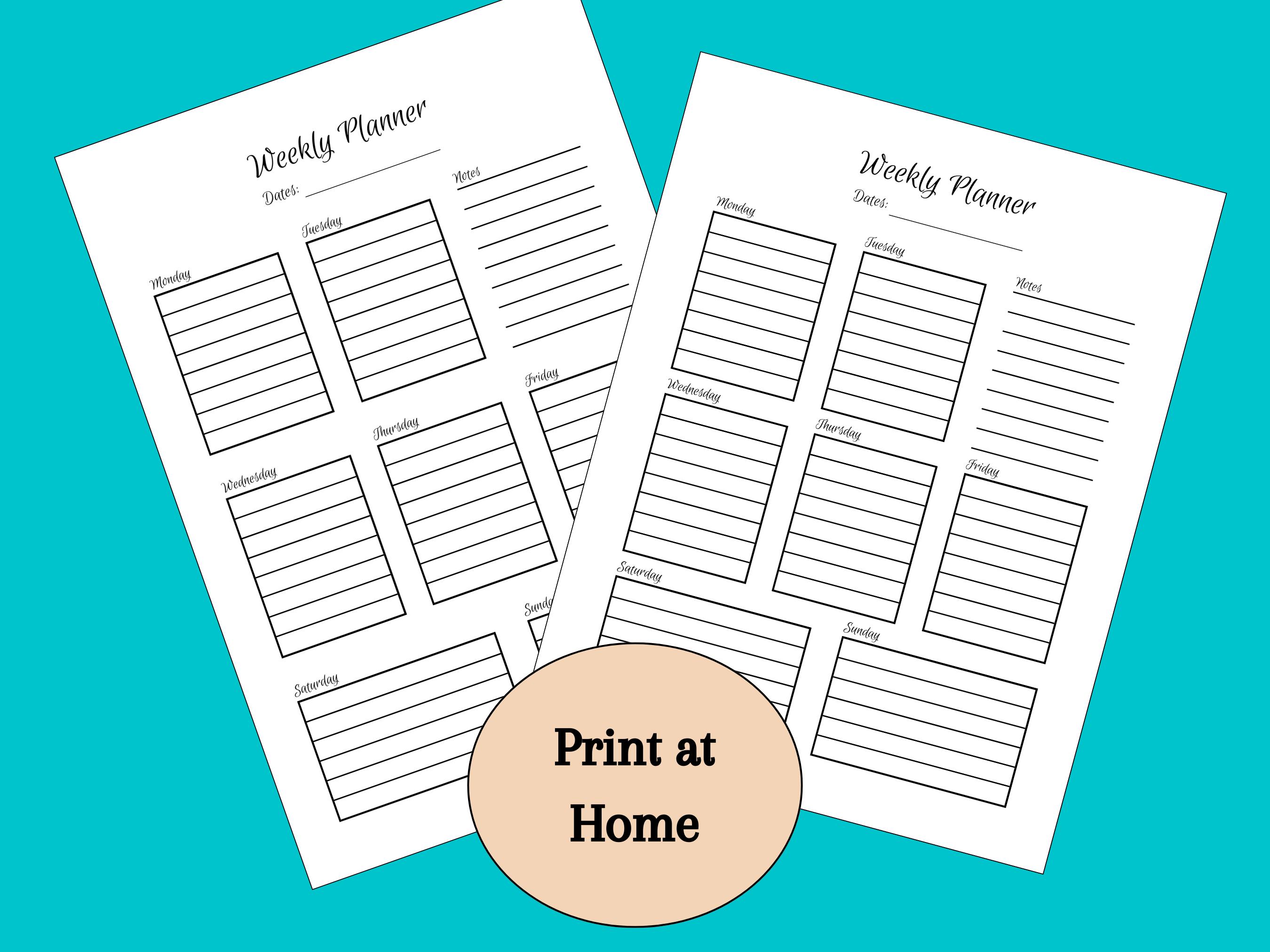 Weekly Planner Printable Page, Digital Download, Worksheet, Print and ...