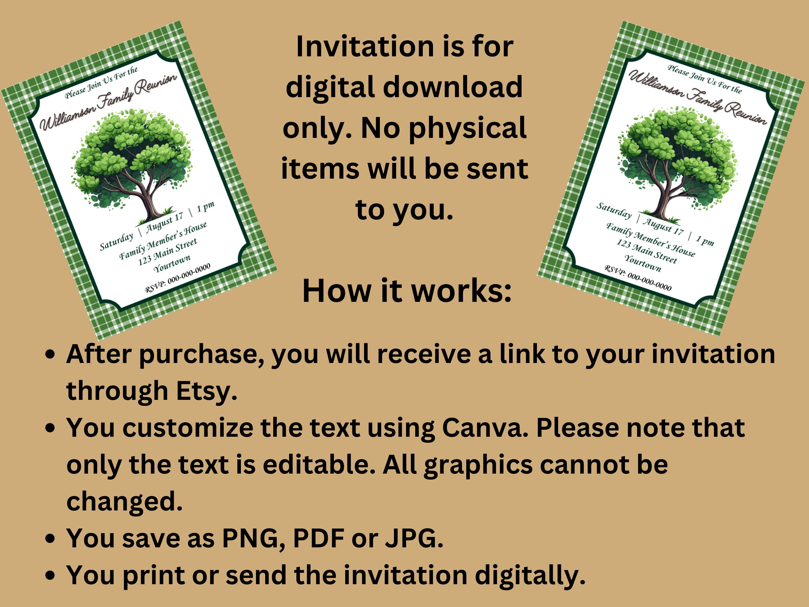 Family Reunion Invitation, Editable Canva, Digital Download, Template ...