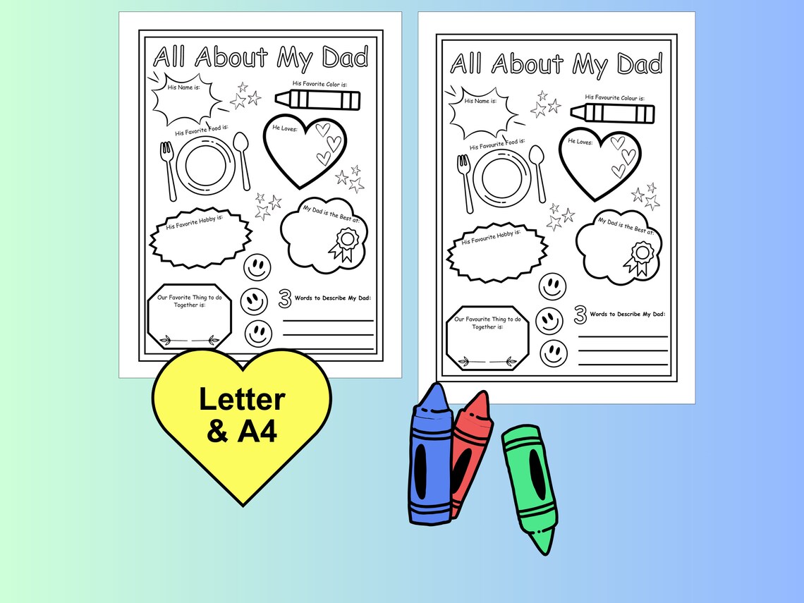 All About My Dad Worksheet, Digital Download, Printable, Activity for ...