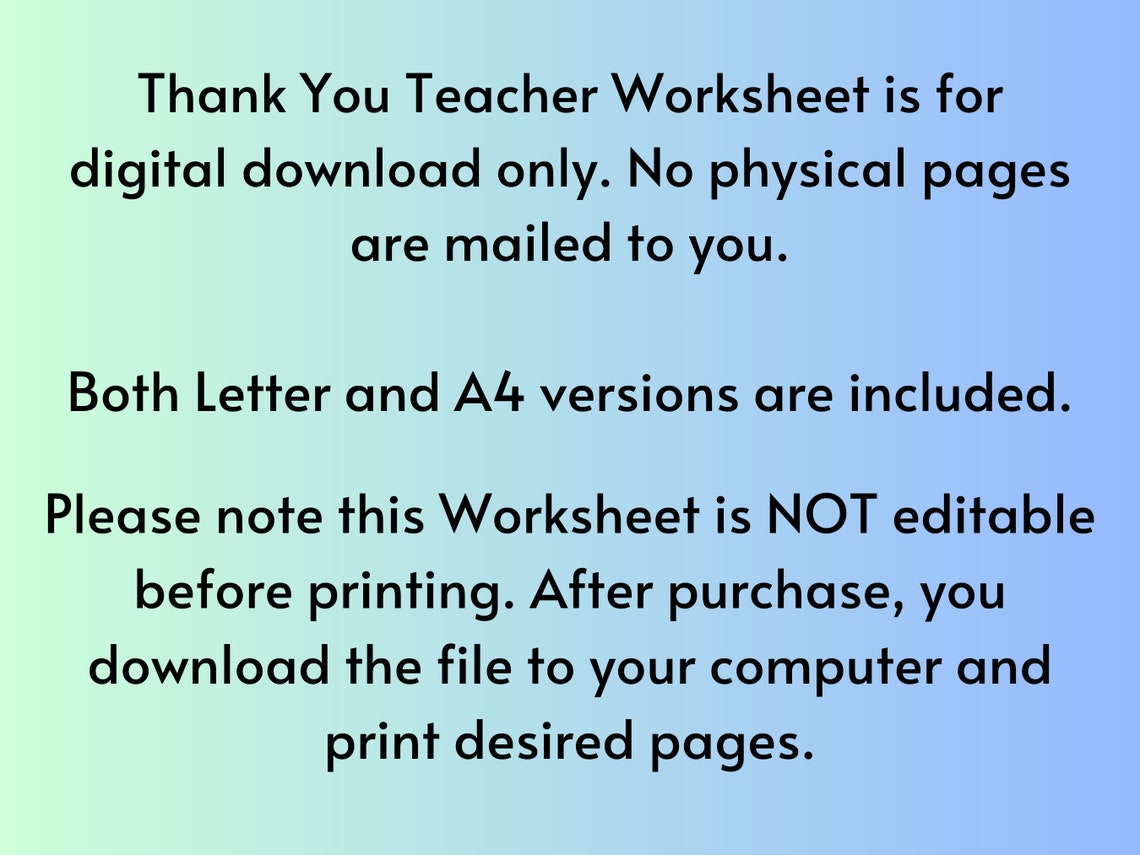 Thank You Teacher Worksheet, All About My Teacher Appreciation, Digital ...