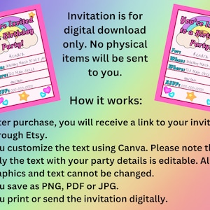 Rainbow Birthday Party Invitation, Editable Canva, Instant Digital ...