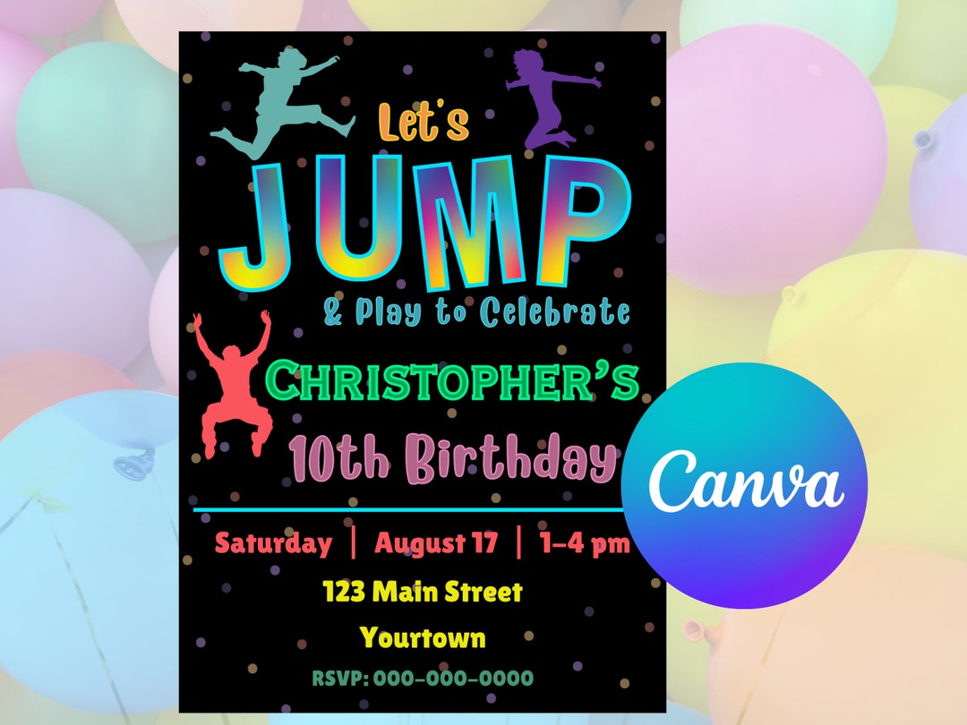 Jump and Play Birthday Party Invitation, Editable Canva, Digital ...