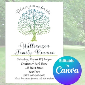 Family Reunion Invitation, Family Tree, Editable Canva Template ...