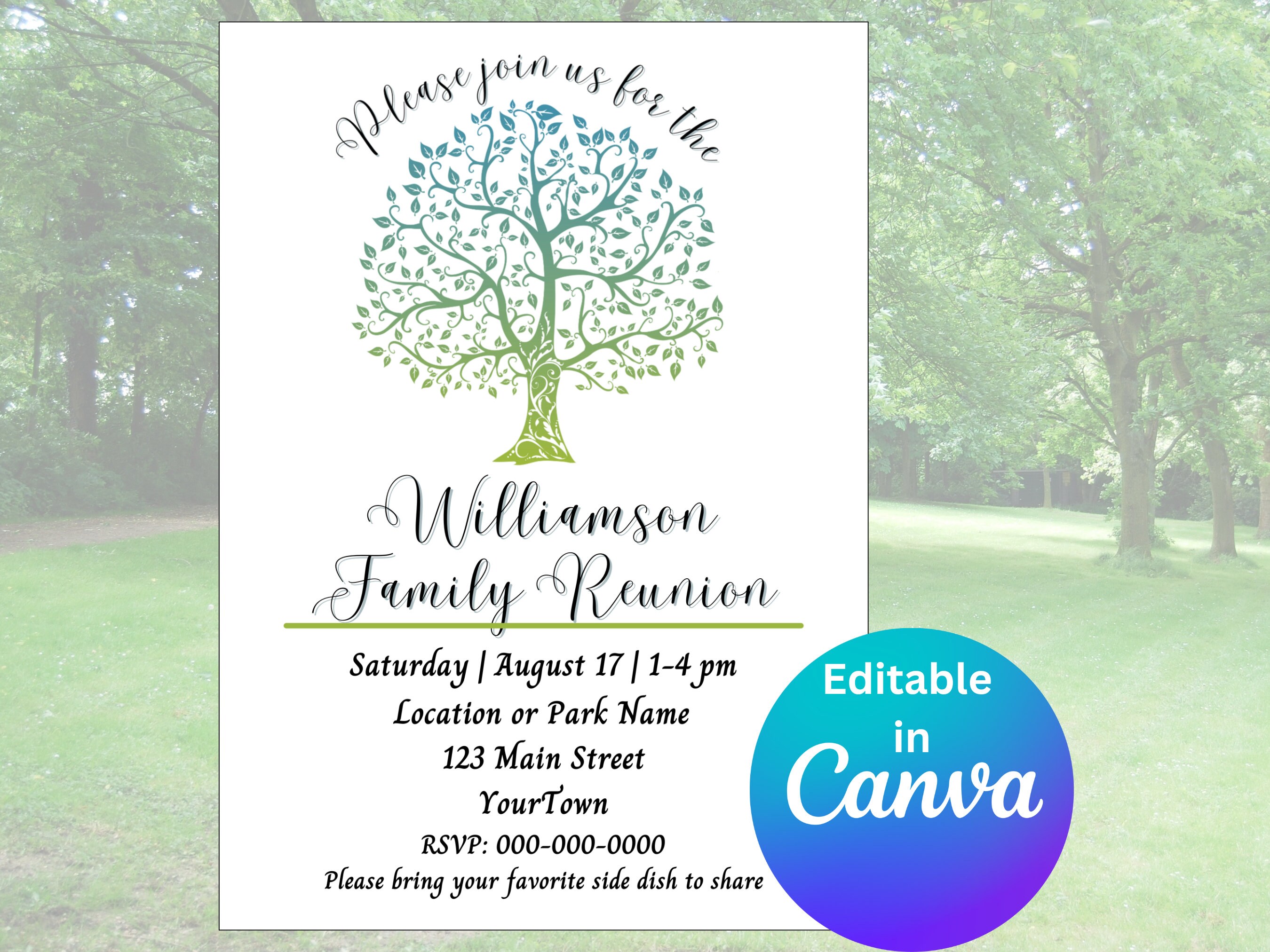 Family Reunion Invitation, Family Tree, Editable Canva, Digital ...