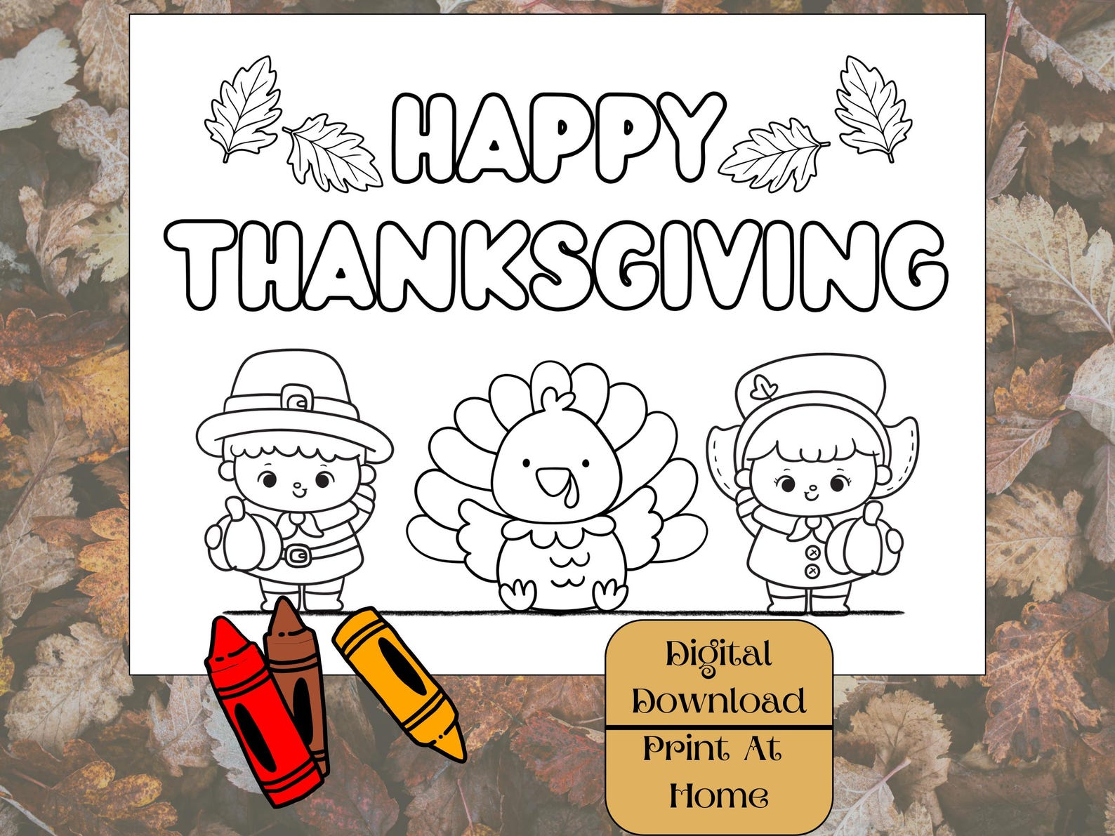 Thanksgiving Coloring Page, Printable Digital Download, Activity for ...