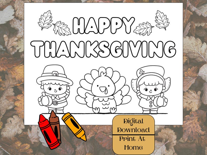 Thanksgiving Coloring Page, Printable Digital Download, Activity for ...