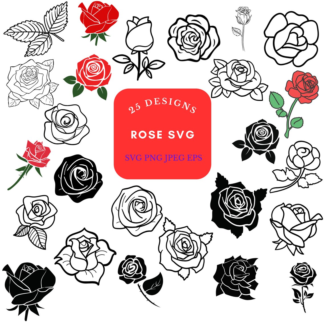 Rose Svg Flower Svg Floral Svg Rose Clipart Svg Files for Cricut Rose ...