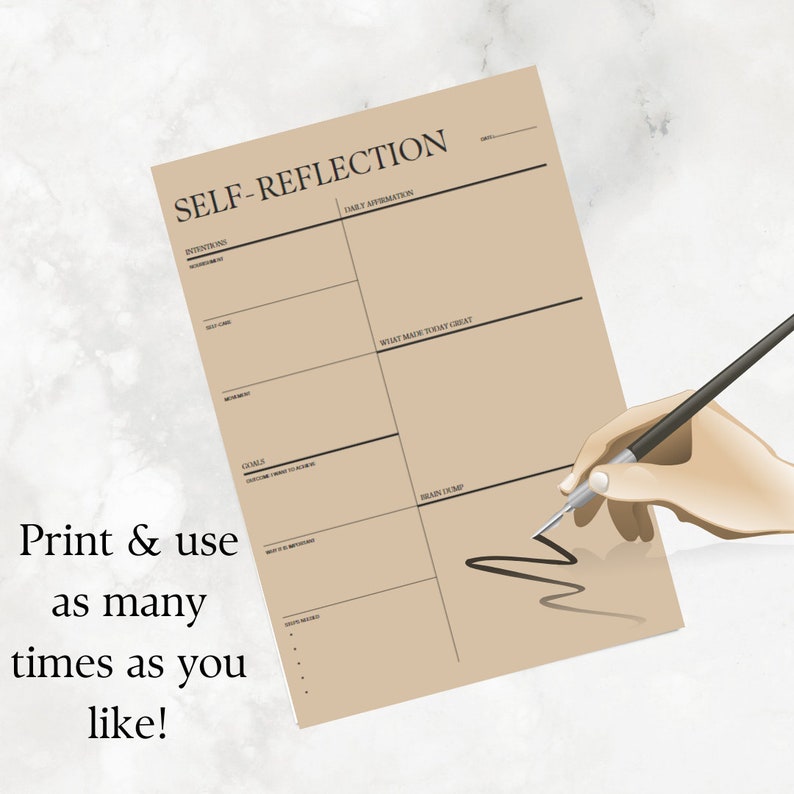 Printable Daily Self-reflection Guide Template Minimalist Digital ...