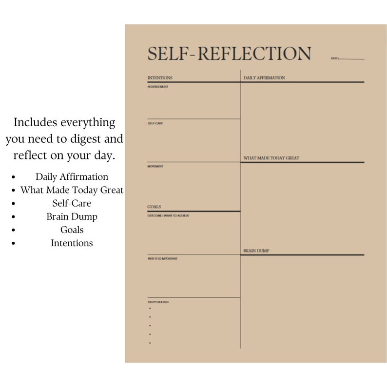 Printable Daily Self-reflection Guide Template Minimalist Digital ...