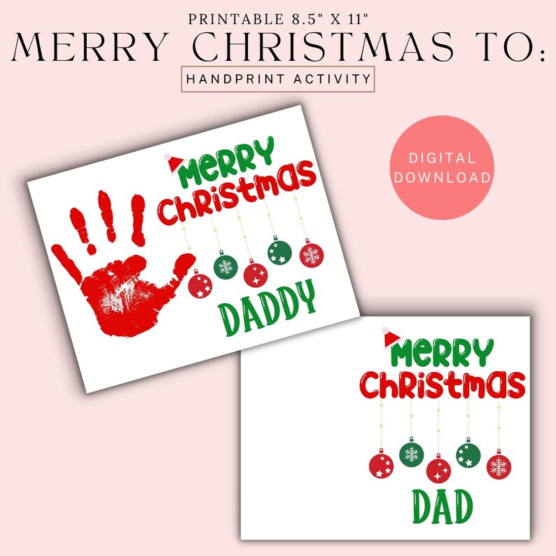 Merry Christmas to Dad/daddy, Printable Christmas Handprint Art, Child ...