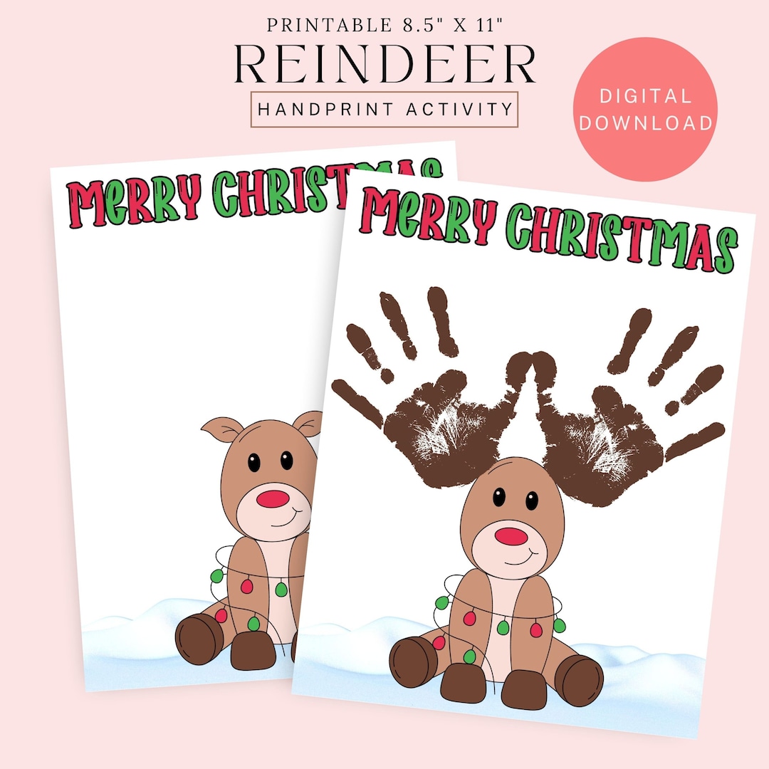Christmas Reindeer Handprint Art Craft, Printable Toddler Holiday ...
