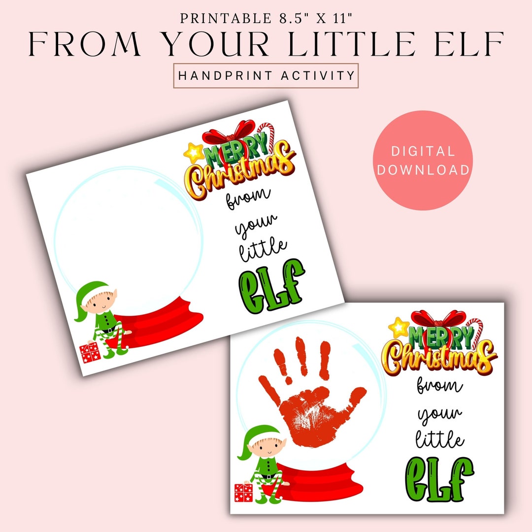 Printable Christmas Handprint Art, Merry Christmas From Your Little Elf ...