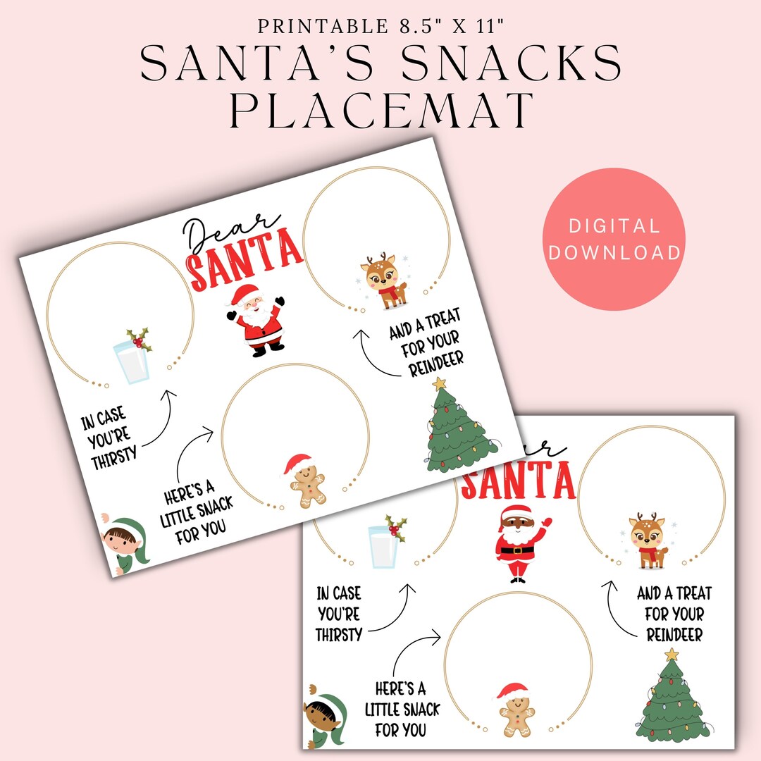 Dear Santa Snacks Printable Placemat, Christmas Eve Activity for Family ...
