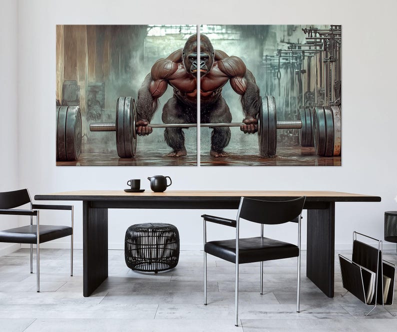 Gorilla Gym Wall Art Canvas - Muscular Ape Deadlift Illustration for ...