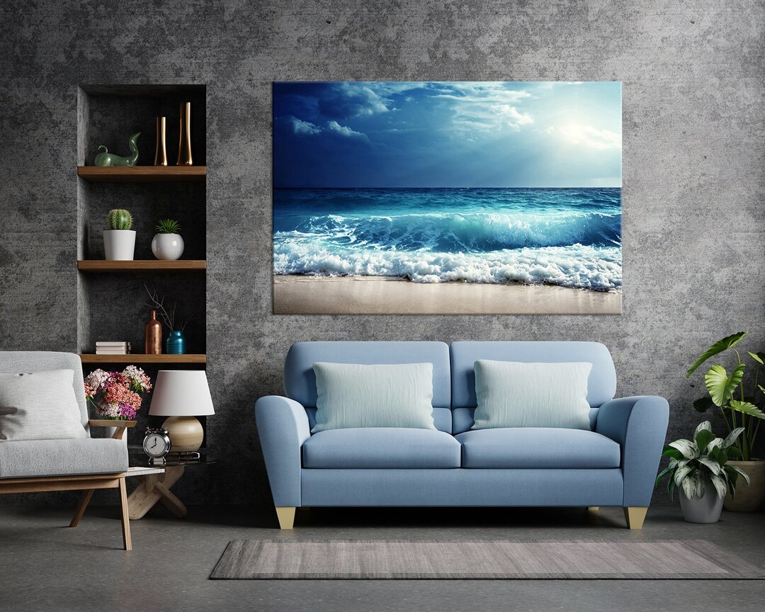 Ocean Wave Print Large Nautical Wall Art Living Room Decor Apartment ...