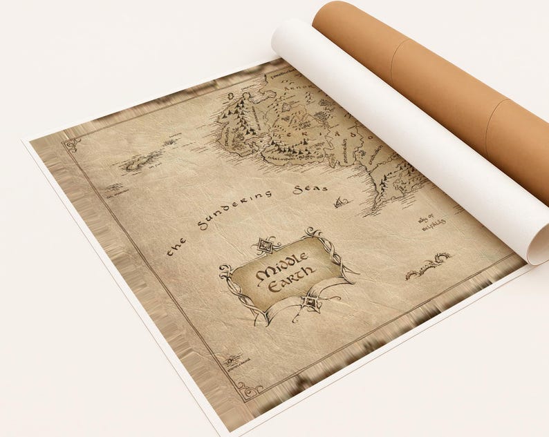 Middle Earth Map Canvas Nursery Decor Fantasy Map Print Hobbit Print ...