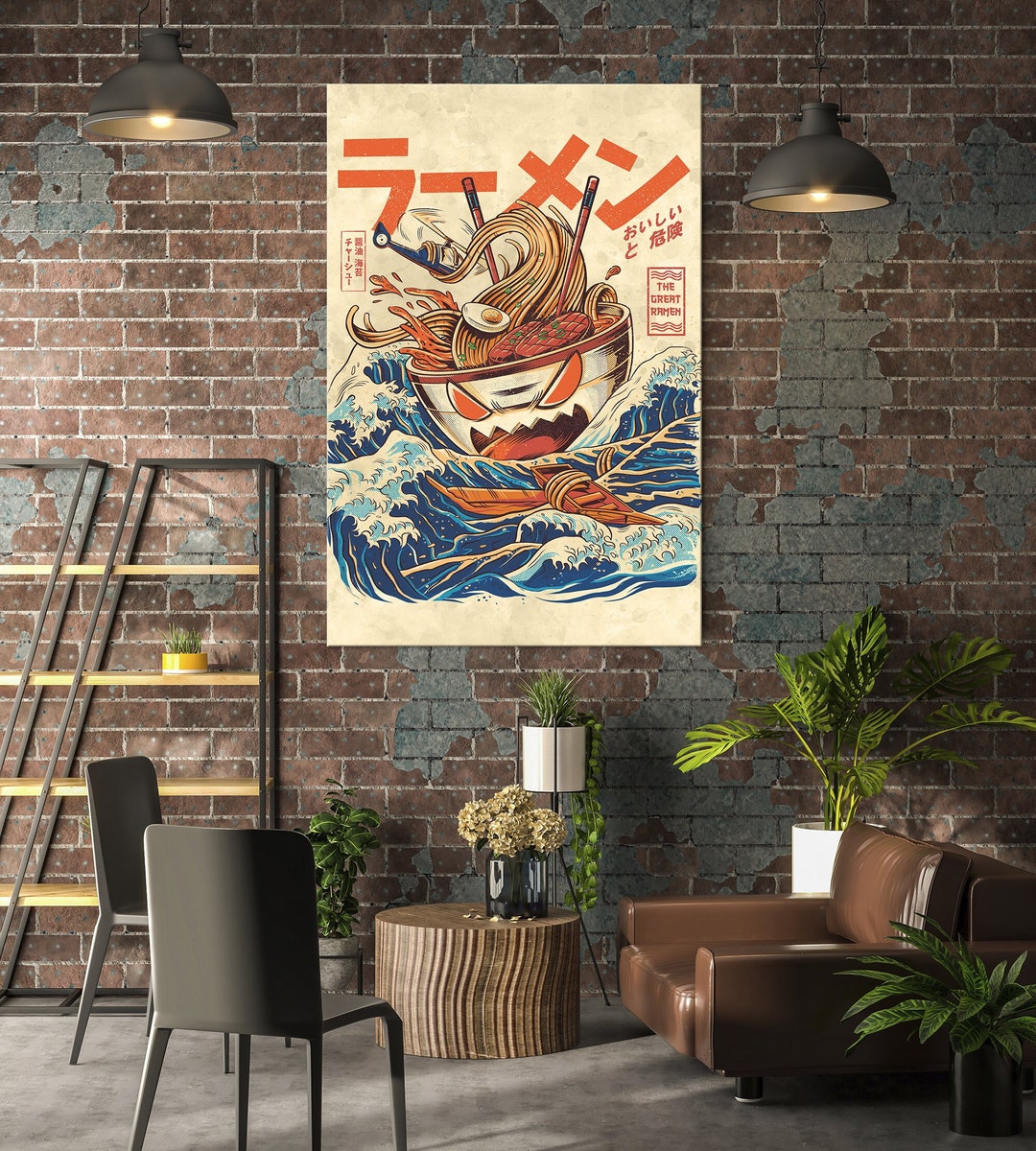 Great Wave of Ramen Print Japanese Wall Art Kitchen Decor Retro Wall ...