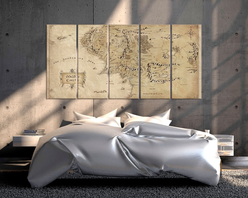 Middle Earth Map Canvas Nursery Decor Fantasy Map Print Hobbit Print ...