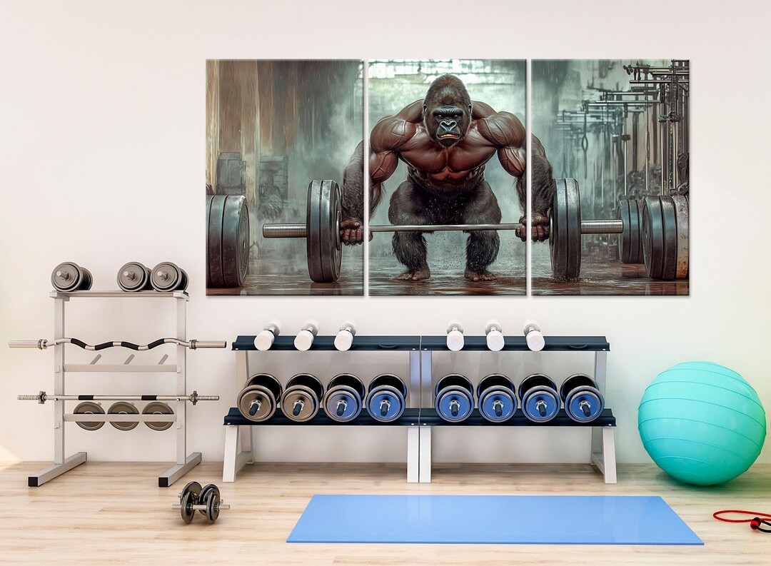 Gorilla Gym Wall Art Canvas - Muscular Ape Deadlift Illustration for ...