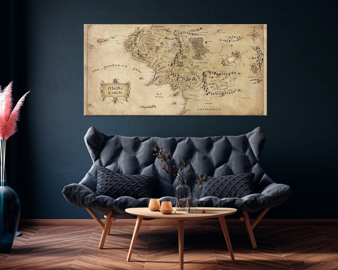 Middle Earth Map Canvas Nursery Decor Fantasy Map Print Hobbit Print ...