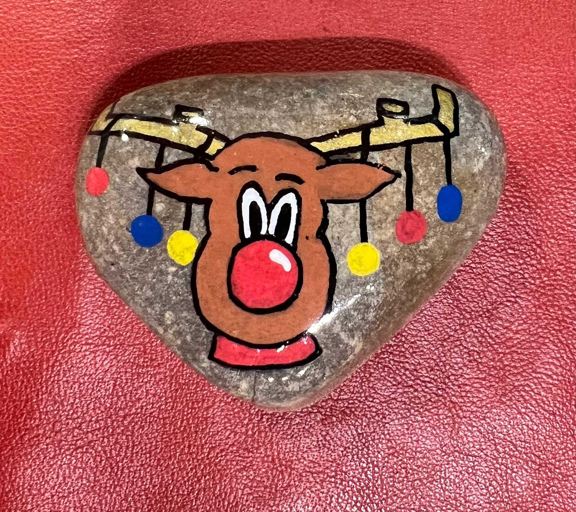 Reindeer Painted Rock - Etsy