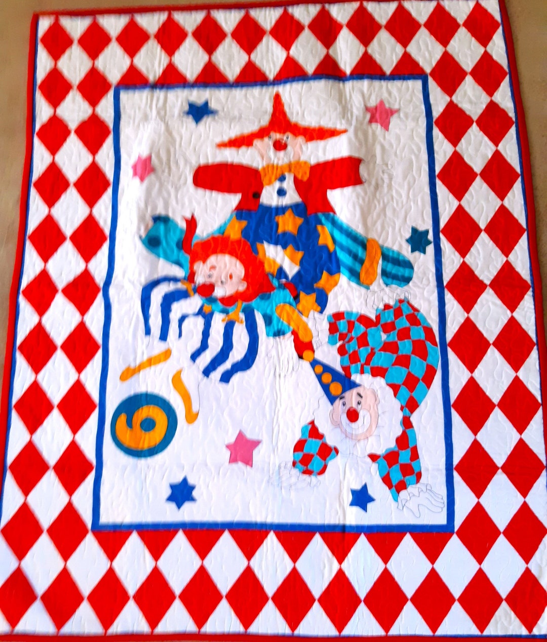 Baby Cot Quilt, Floor Mat,nap Rug, Clowns, Very Cute, Red,white,blue ...