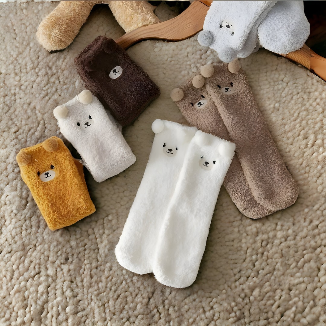 Cute Bear Socks, Socks, Fuzzy Socks, Fluffy Socks, Heat, Christmas ...