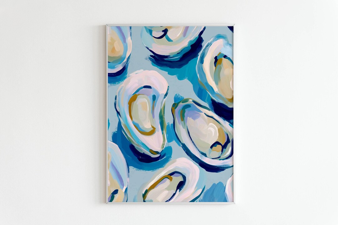 Colorful Oyster Shell Wall Art Print, Coastal Beach House Decor ...
