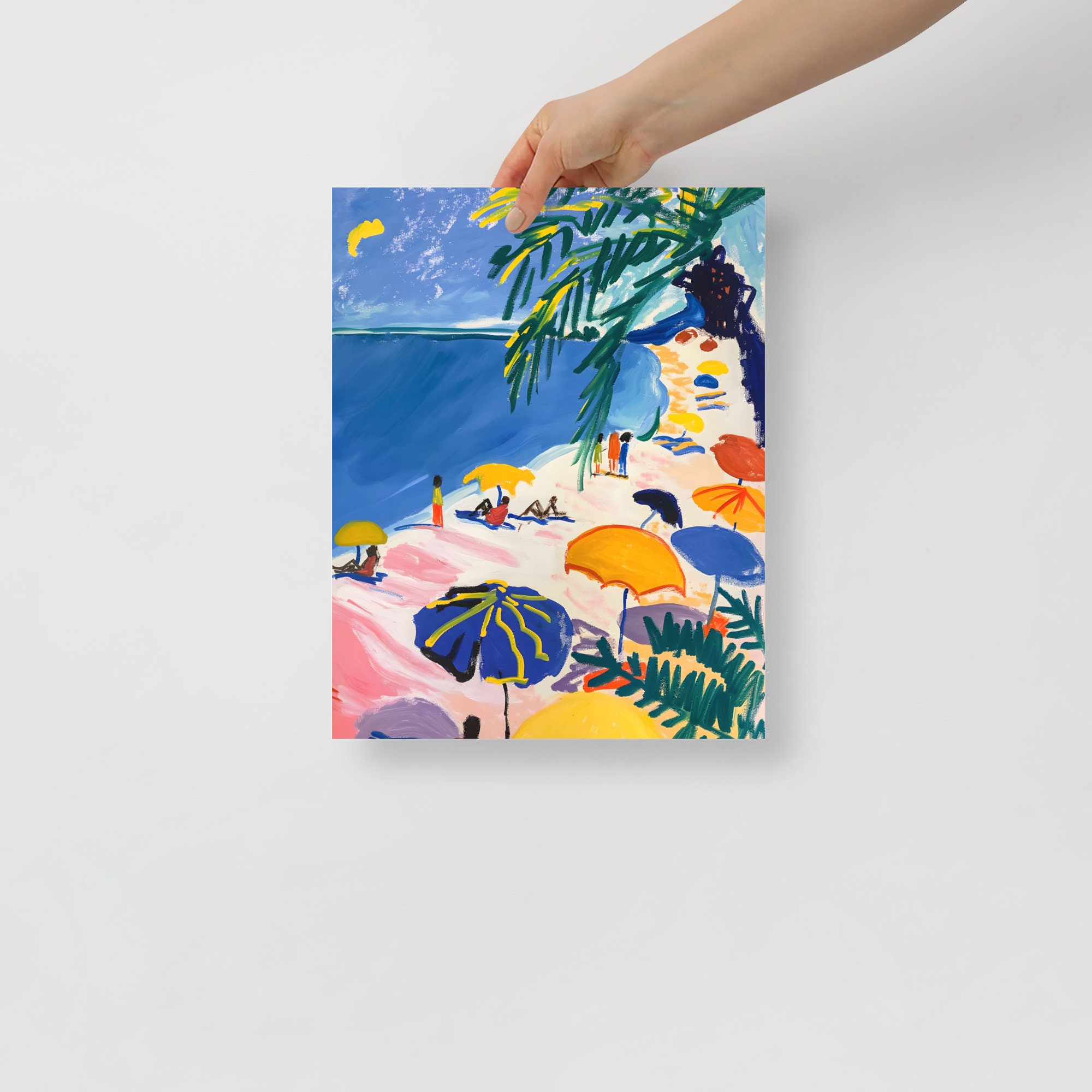 Vibrant Beach Umbrella Scene Poster, Tropical Beachscape Art Print ...