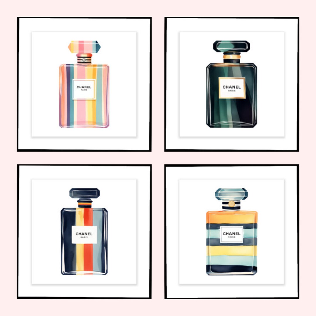Chanel Bottle Poster Set of 4 Square Art Prints Fashion - Etsy