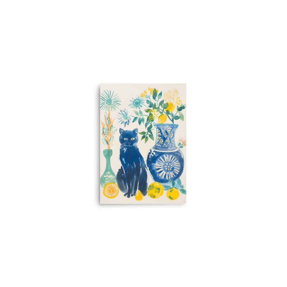 Henri Matisse Cat and Vase Poster, Blue Cat Art Print, Colorful Home ...