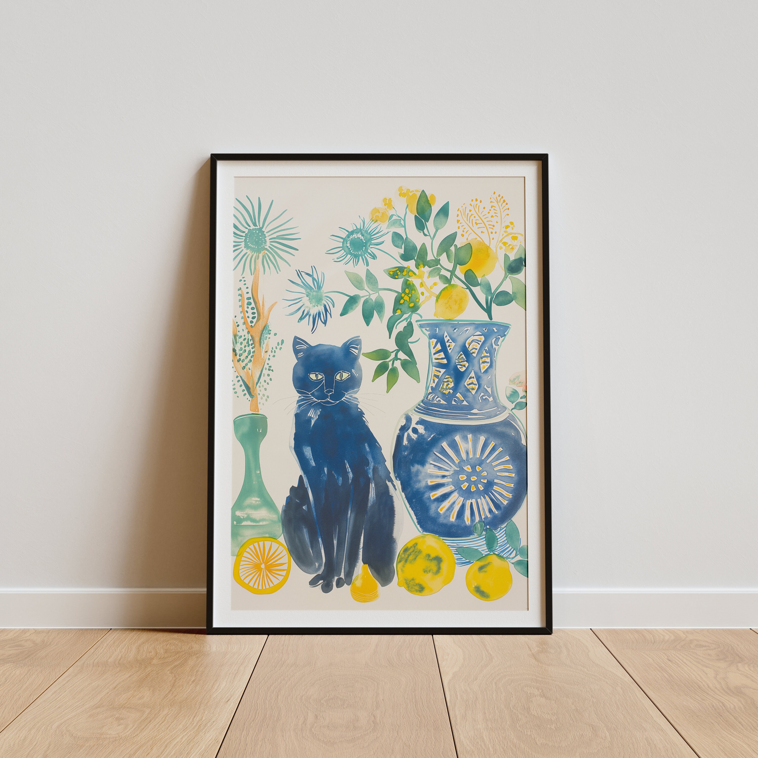 Henri Matisse Cat and Vase Poster, Blue Cat Art Print, Colorful Home ...