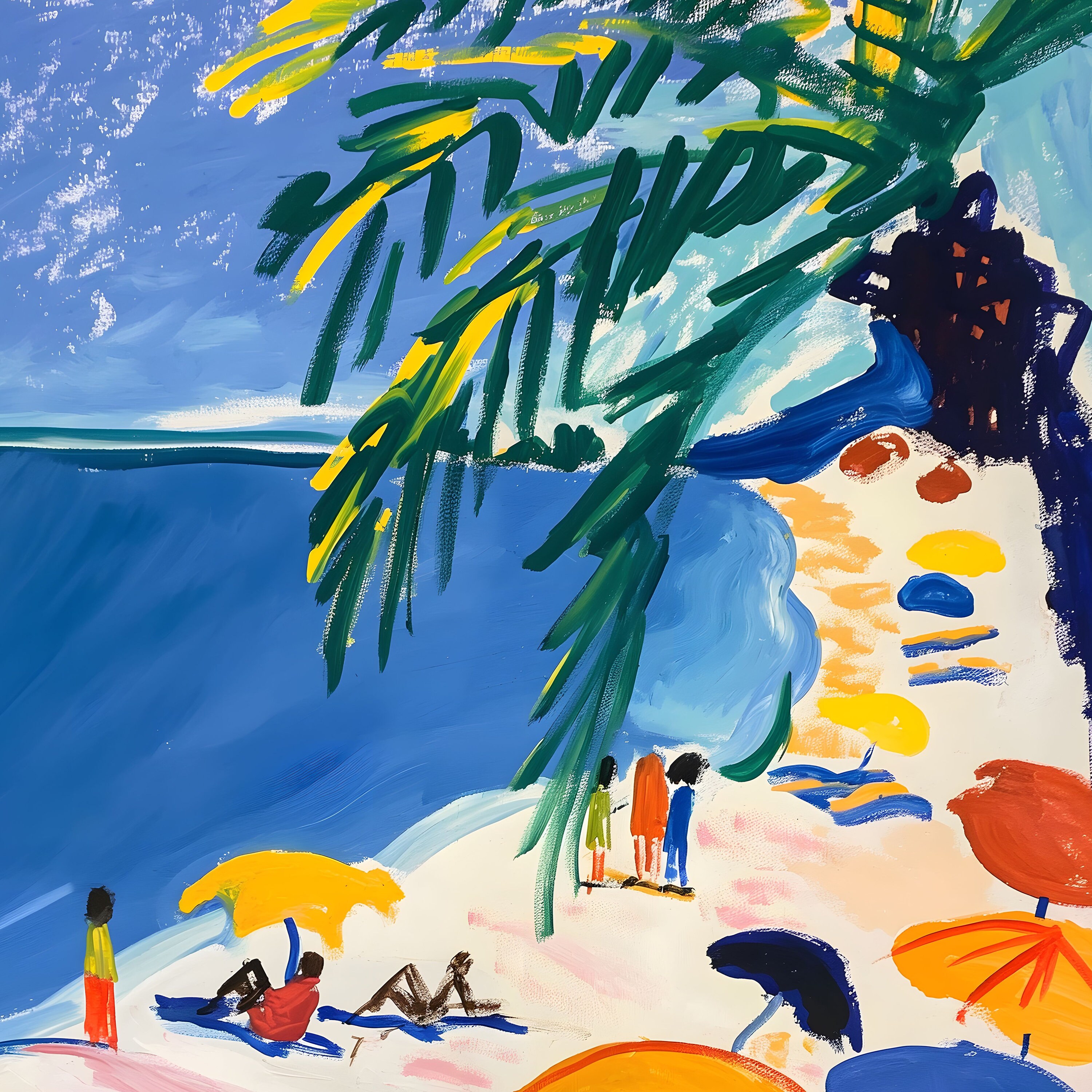 Vibrant Beach Umbrella Scene Poster, Tropical Beachscape Art Print ...