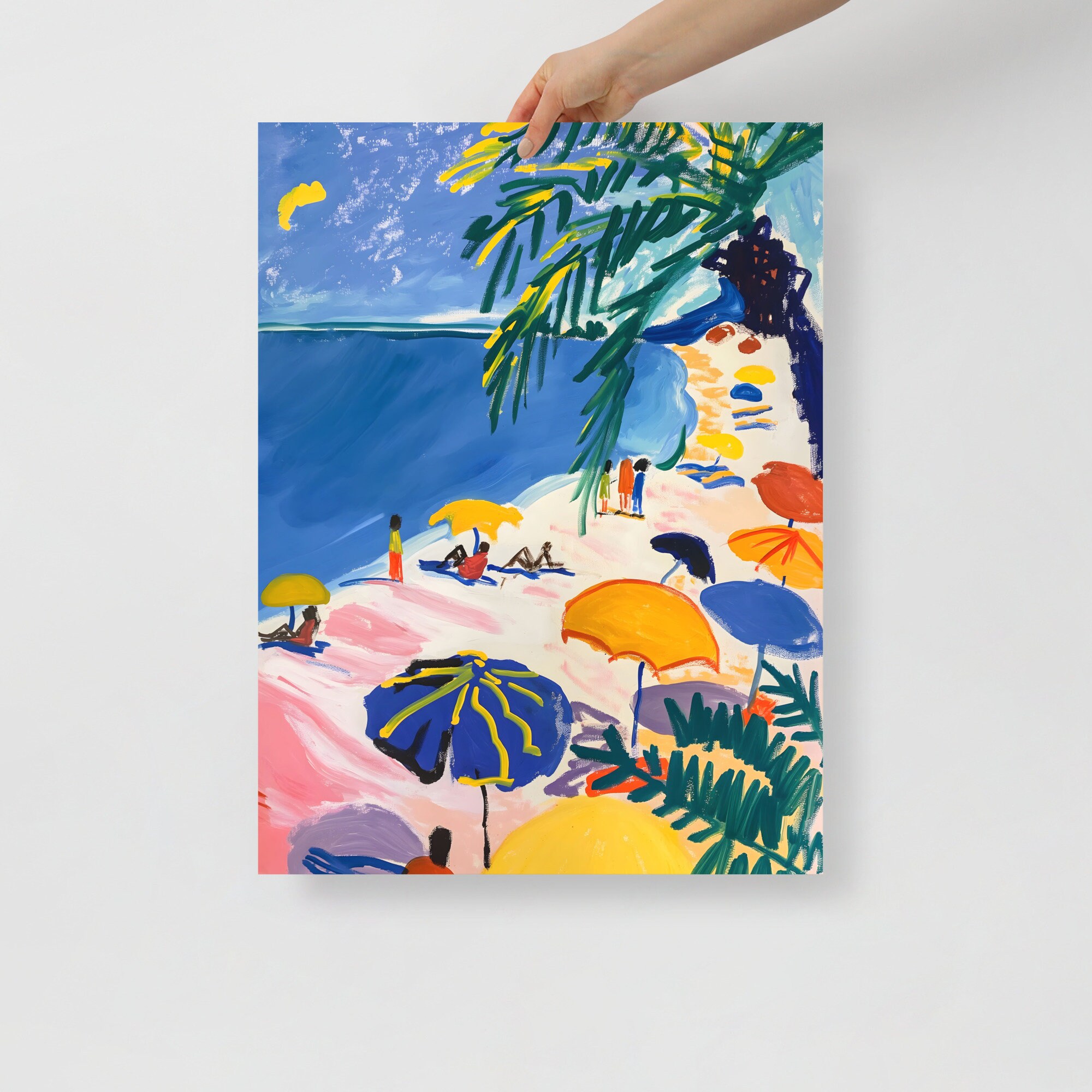 Vibrant Beach Umbrella Scene Poster, Tropical Beachscape Art Print ...