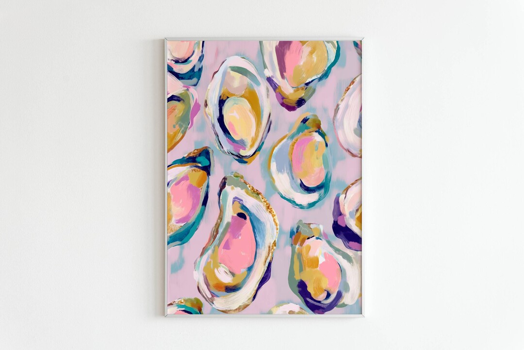 Colorful Oyster Shell Painting Coastal Wall Art Print, Abstract Pastel ...