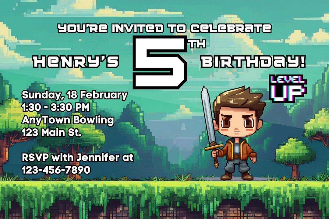 Retro Gaming Birthday Party Invitation – Custom 16-bit Video Game Theme ...