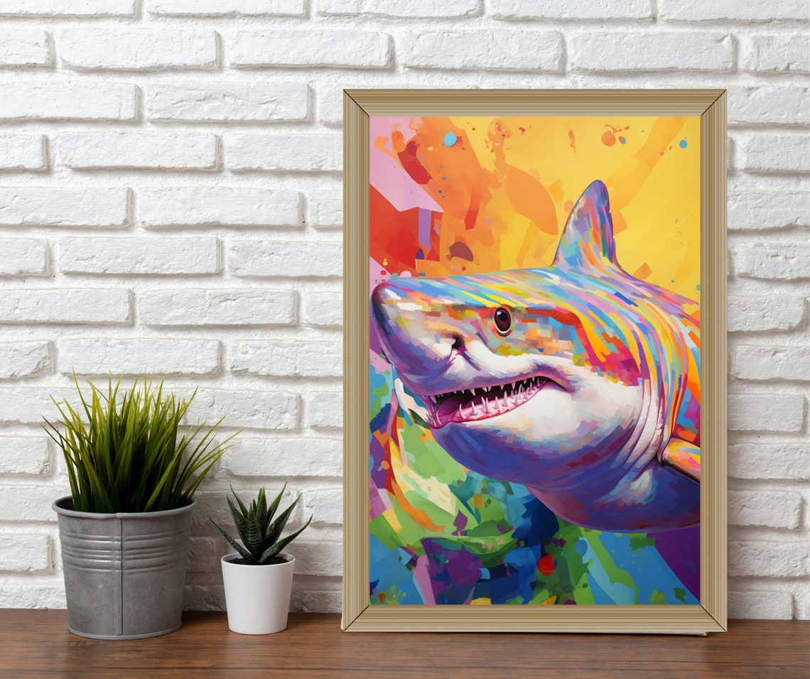 Rainbow Shark Print, Pop-art Poster, Bright Colour Art Print, Kids Wall ...