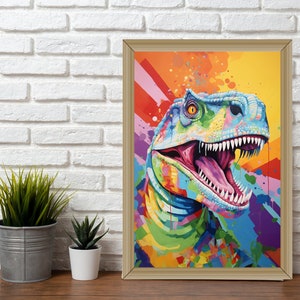 Rainbow Dinosaur Print, Pop-art Poster, Bright Colour Art Print, Kids ...