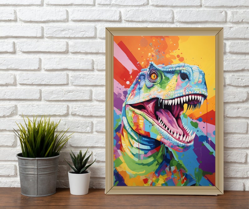 Rainbow Dinosaur Print, Pop-art Poster, Bright Colour Art Print, Kids ...